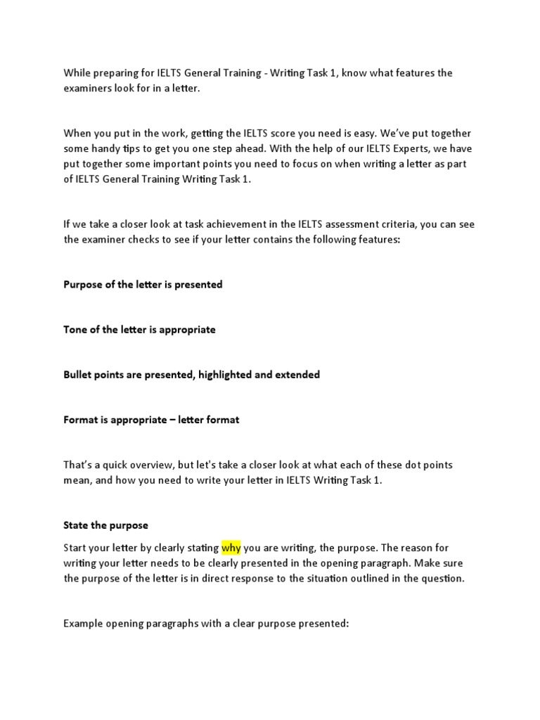 IELTS General Writing Task 1 | PDF | International English Language ...