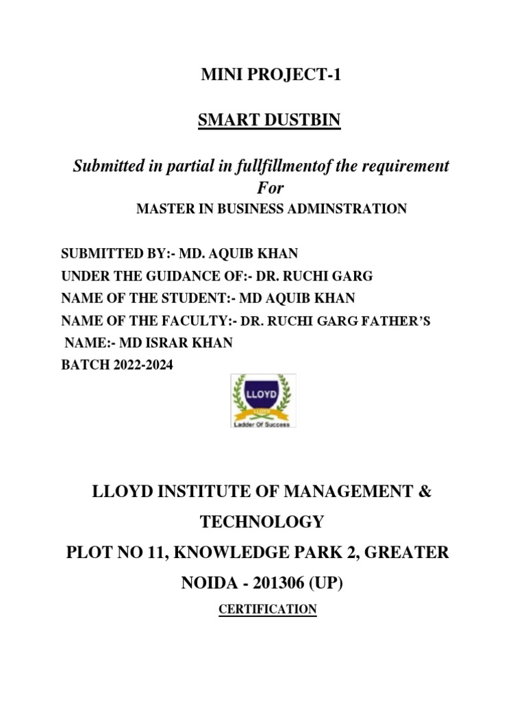 Smart Dustbin Mini Report | PDF | Arduino | Servomechanism