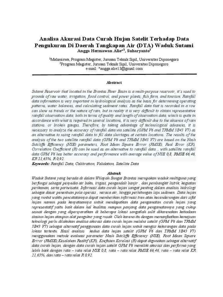 Analisa Akurasi Data Curah Hujan Satelit Terhadap Data Pengukuran Di Daerah Tangkapan Air (DTA ...