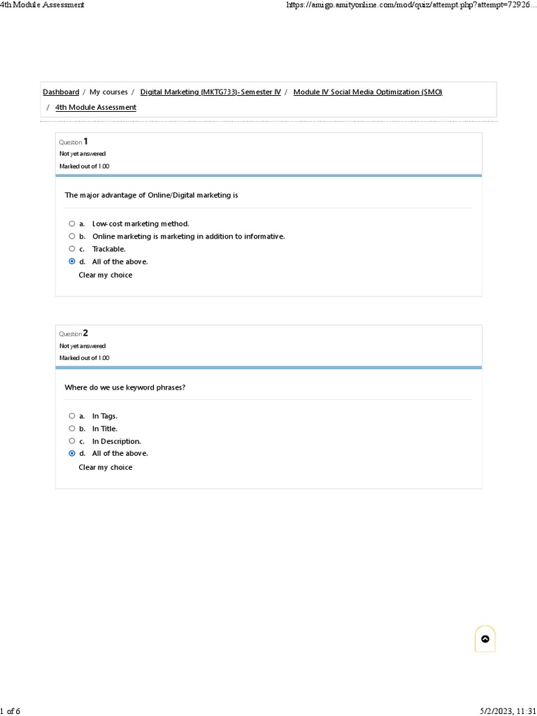 Digital Marketing Quiz | PDF | Marketing | Popular Culture & Media Studies