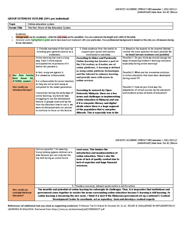 Online Education Forum Outline | PDF
