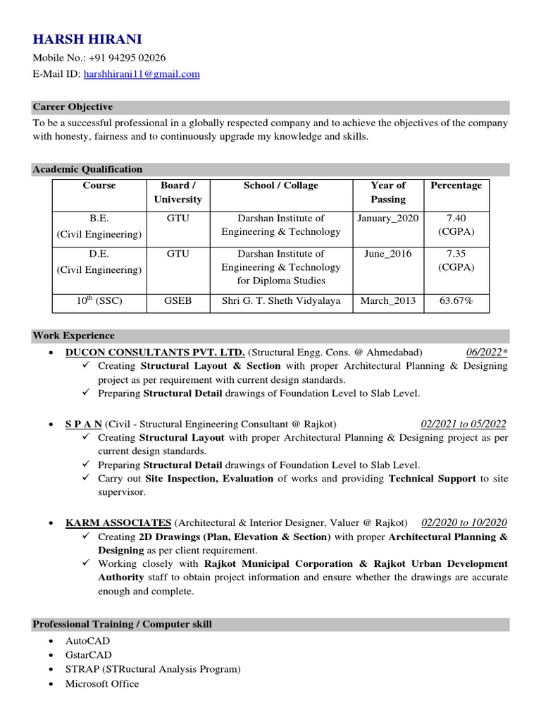 CV - Harsh Hirani | PDF | Engineering