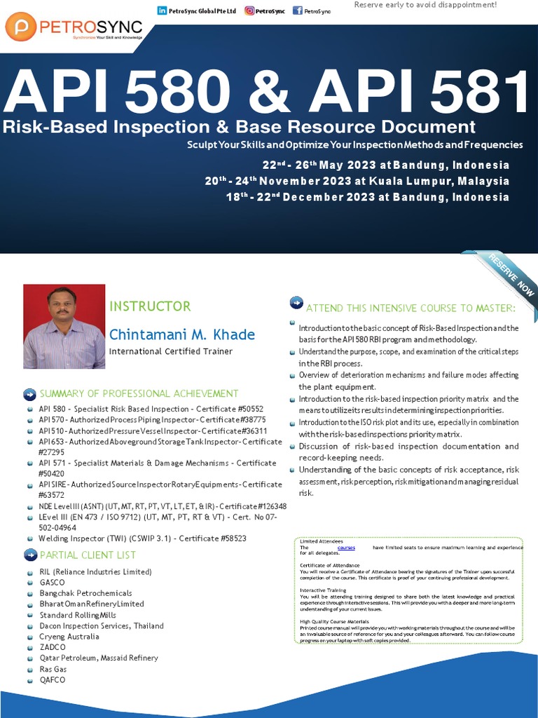 API 580 & 581 Risk-Based Inspection Course | PDF | Risk | Risk Management