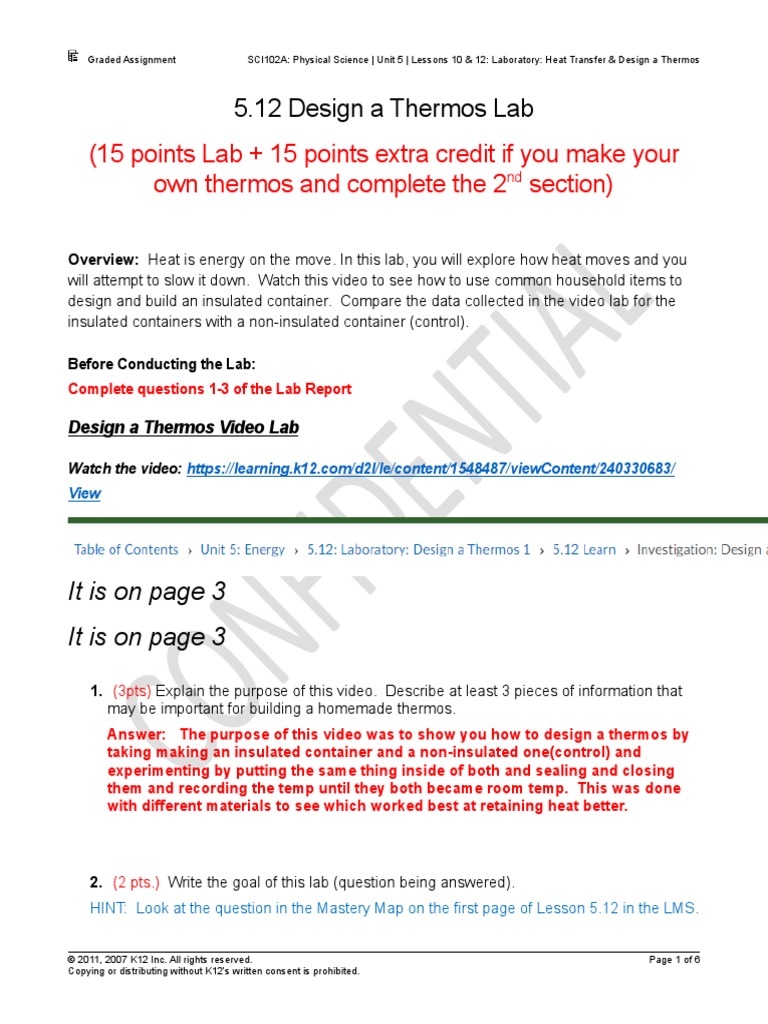 15 Points Lab + 15 Points Extra Credit If You Make Your Own Thermos and ...