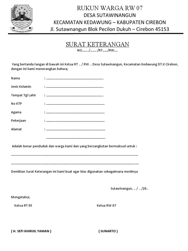 Surat Keterangan RT RW | PDF | Griya & Taman