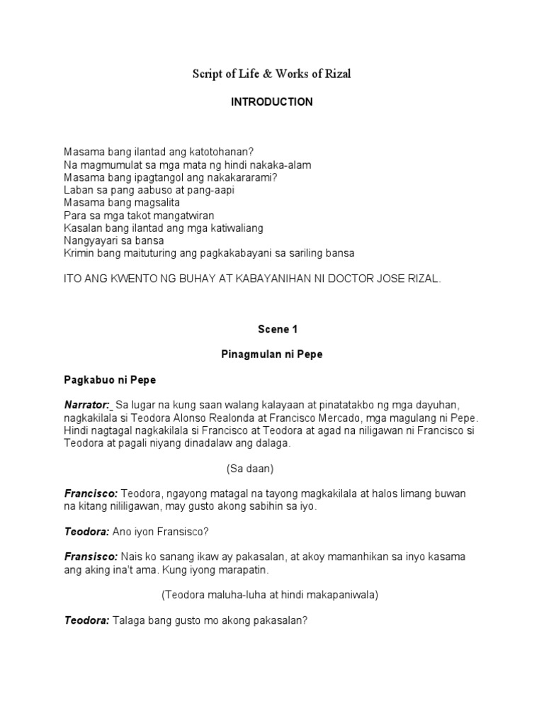 Script of Life Works of Rizal | PDF