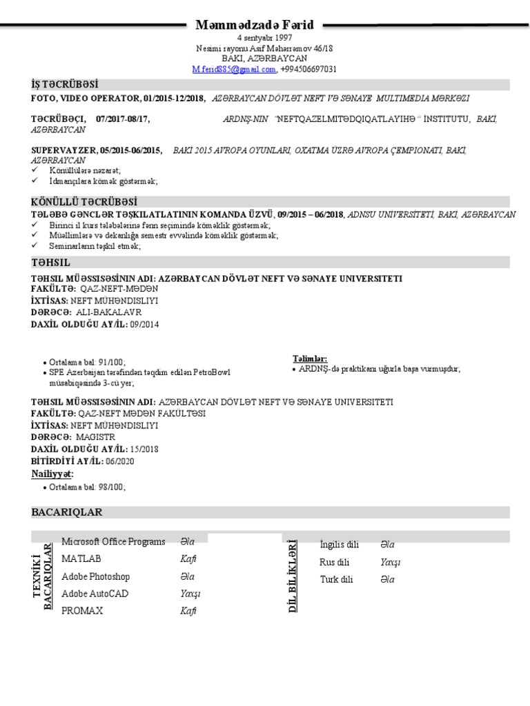 Mammadzada Farid CV Kopyası | PDF