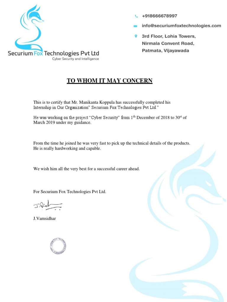 Manikanta Intenship Experience Letter PDF | PDF | Computers