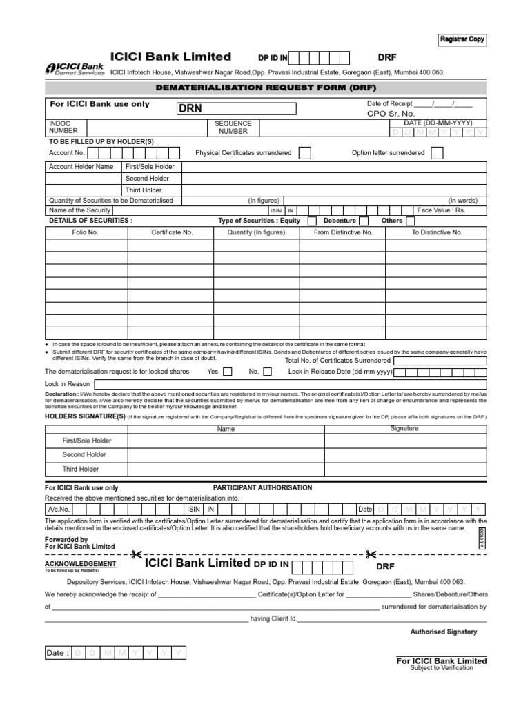 Dematerialisation Request Form | PDF | Securities (Finance) | Private Law