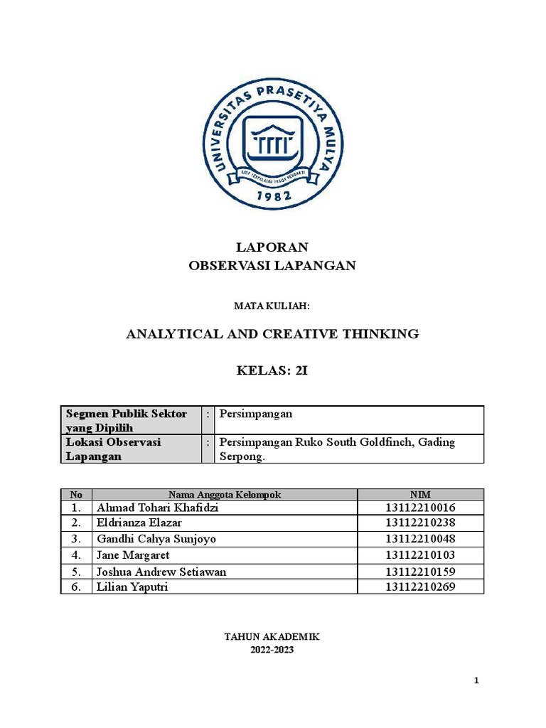 Paper ACT - Laporan Observasi Lapangan - Team D - B2i | PDF
