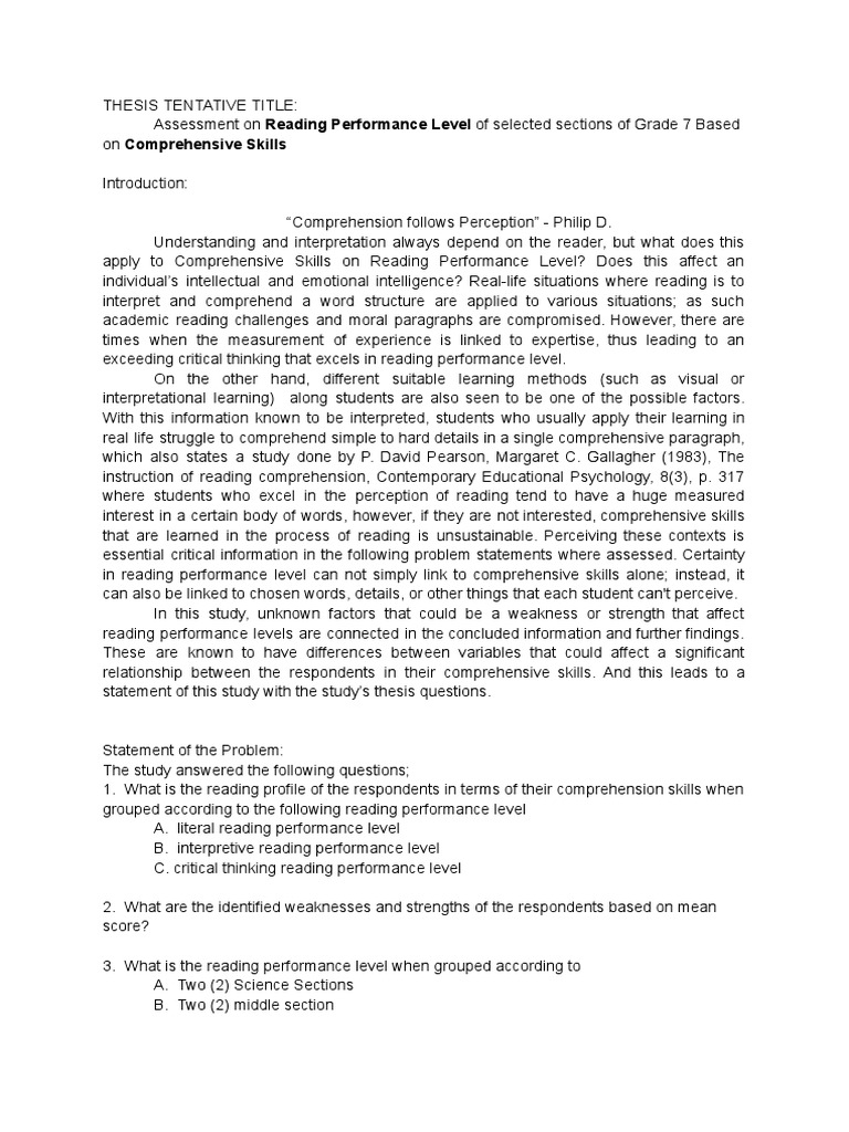 Assessment on Grade 7 Reading Comprehension Skills | PDF | Reading Comprehension | Critical Thinking