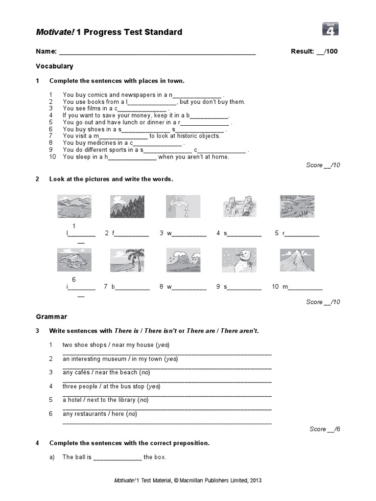 Motivate!_1_test_U4_standard | PDF | Glasgow