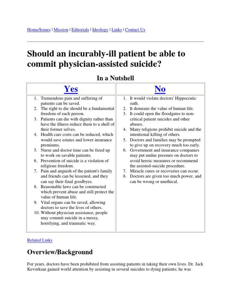 Physician Assisted Suicide (Pros & Cons, Arguments For and Against ...