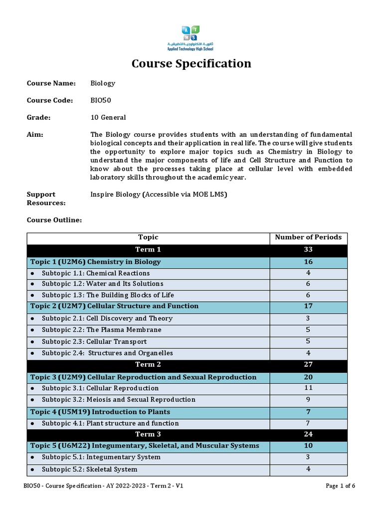 Biology Course Specification BIO50 Term 2 | PDF | Meiosis | Mitosis