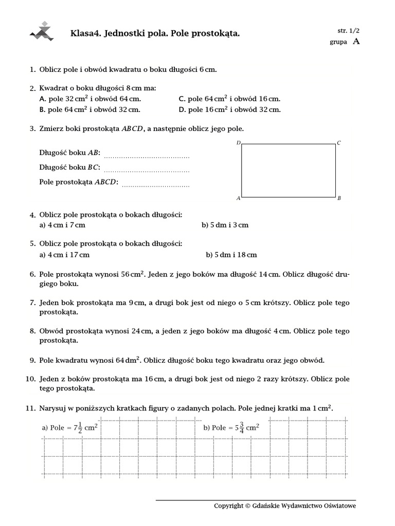 3 Jednostki Pola. Pole Prostokąta. | PDF