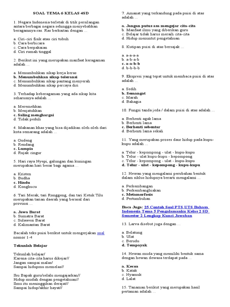 Soal Tema 6 Kelas 4SD | PDF | Kajian Bahasa Asing | Griya & Taman