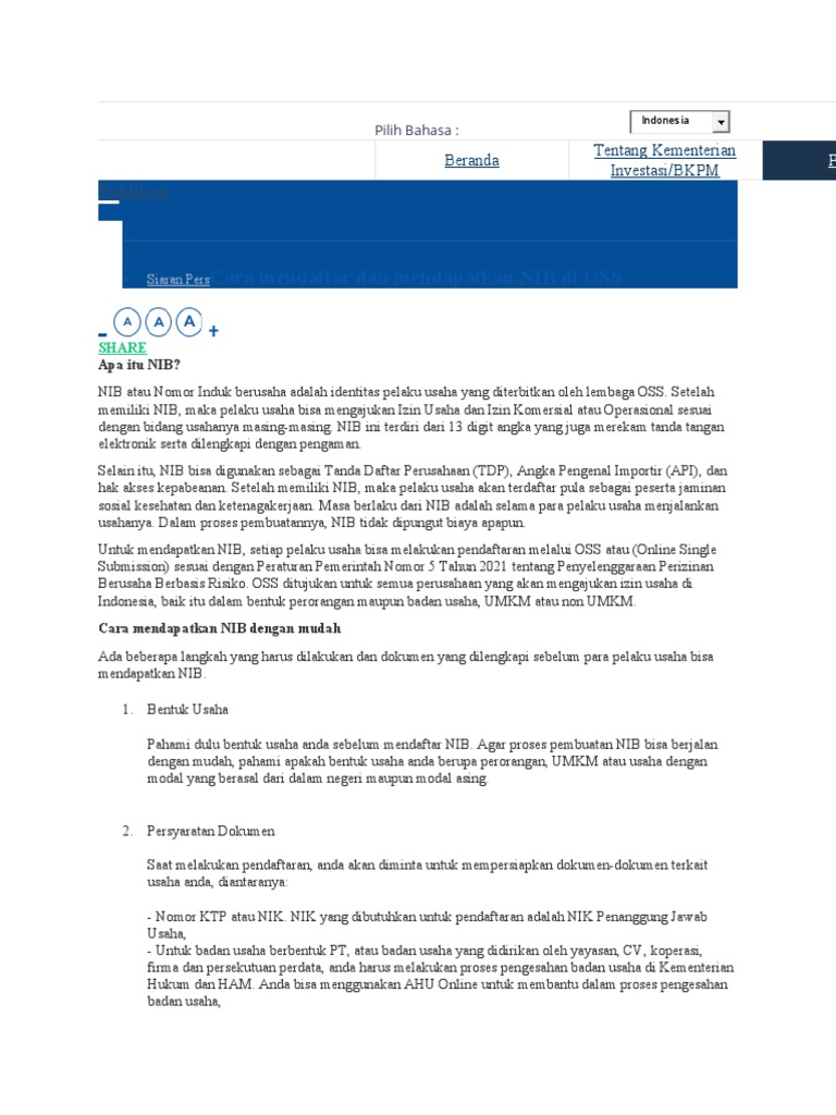Syarat Mengurus NIB | PDF