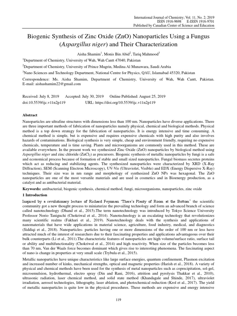 Biogenic Synthesis of Zinc Oxide ZnO Nanoparticles | PDF | Zinc Oxide | Nanoparticle