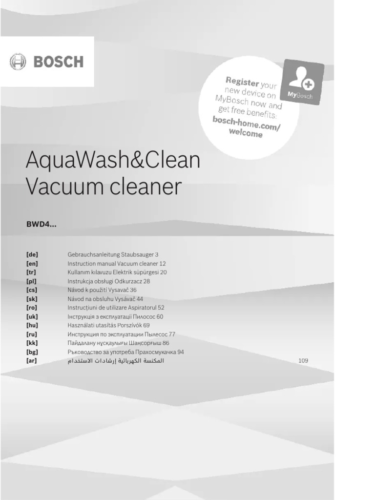 Bosch AquaWash&Clean BWD421PET Manual | PDF
