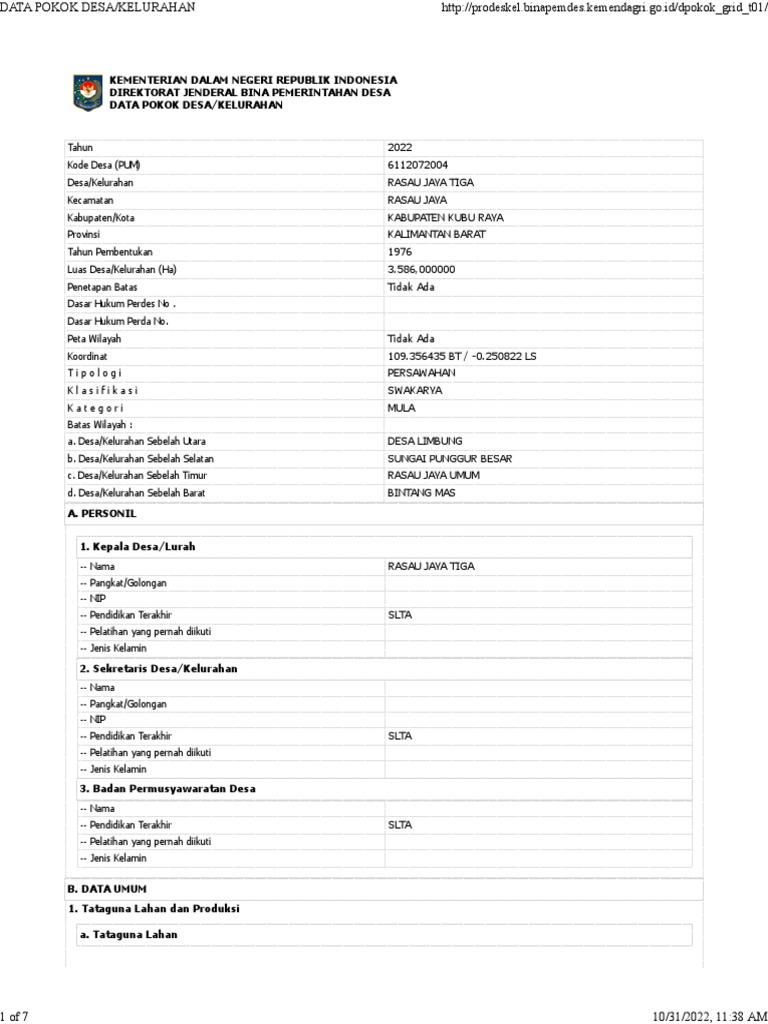 Data Pokok Prodeskel | PDF