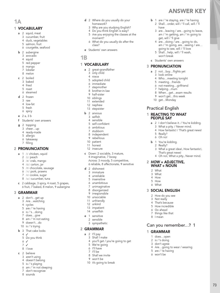 English File Intermediate WB 1-5 Answer Key | PDF | Foods | Food And Drink