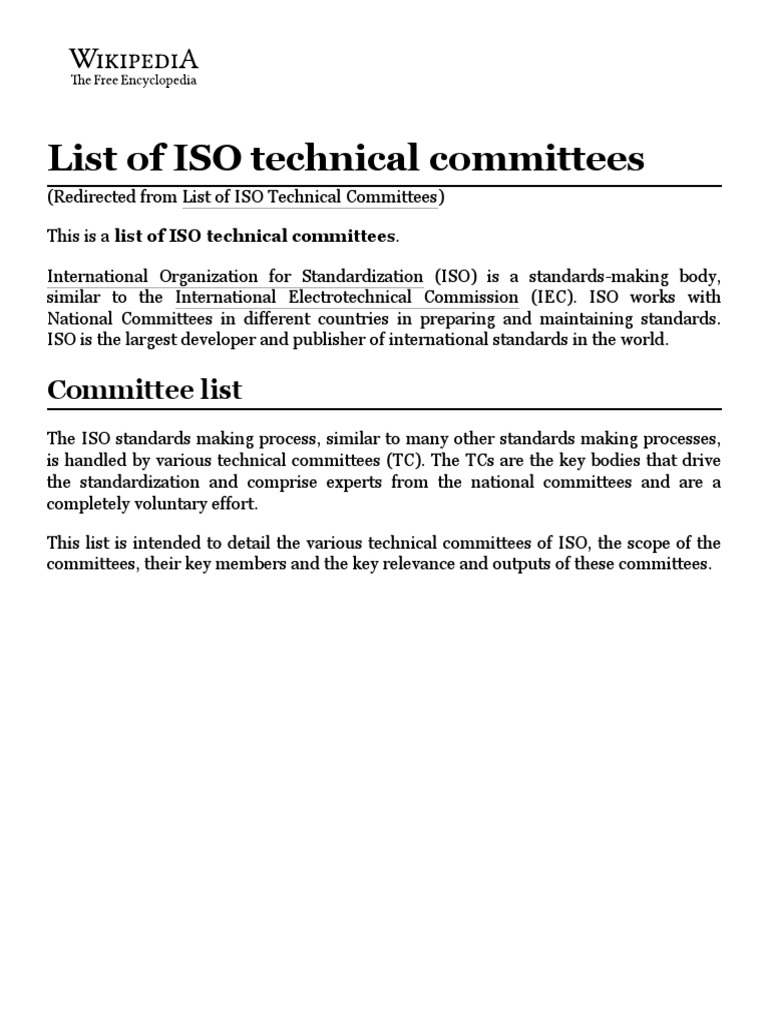 List of ISO technical committees | PDF | International Organization For ...