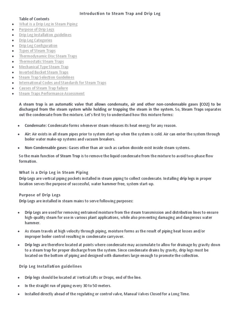 Introduction to Steam Traps and Drip Legs | PDF