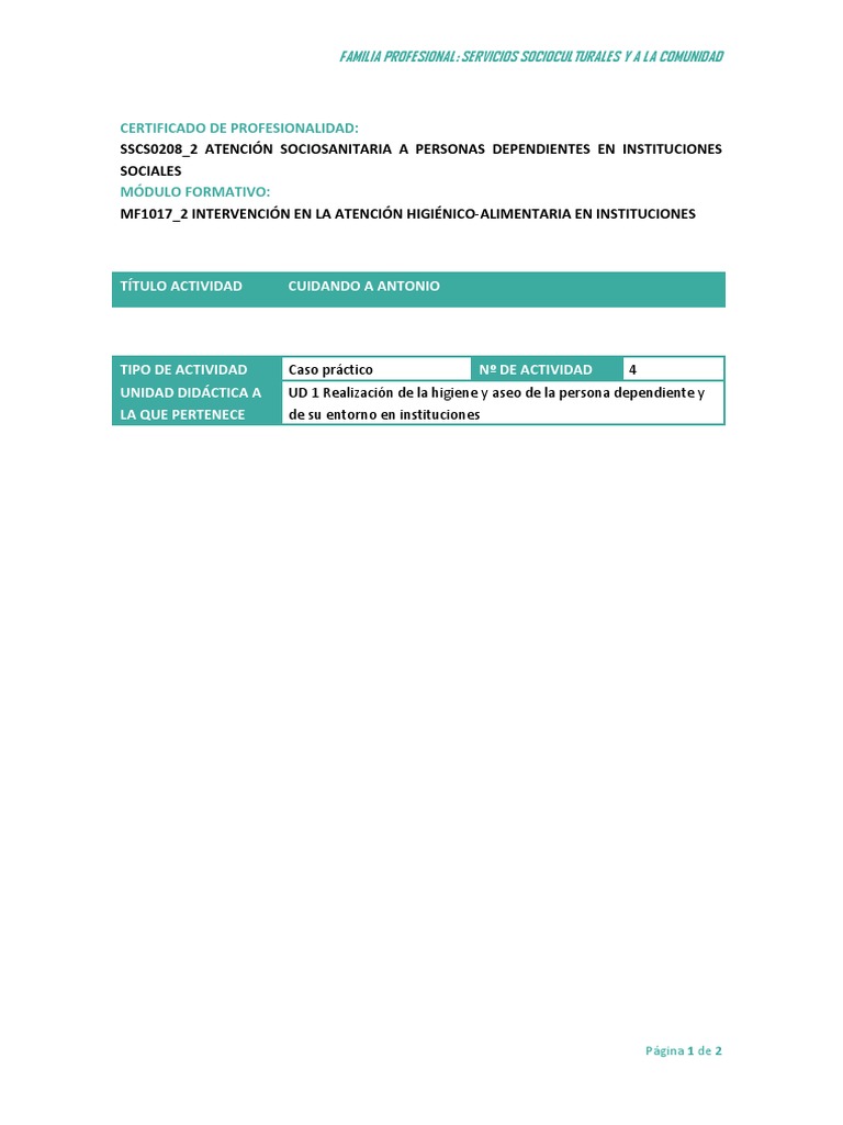 1.4-MF1017 - Ud1 - Actividades4 - Caso Práctico PDF | PDF | Higiene