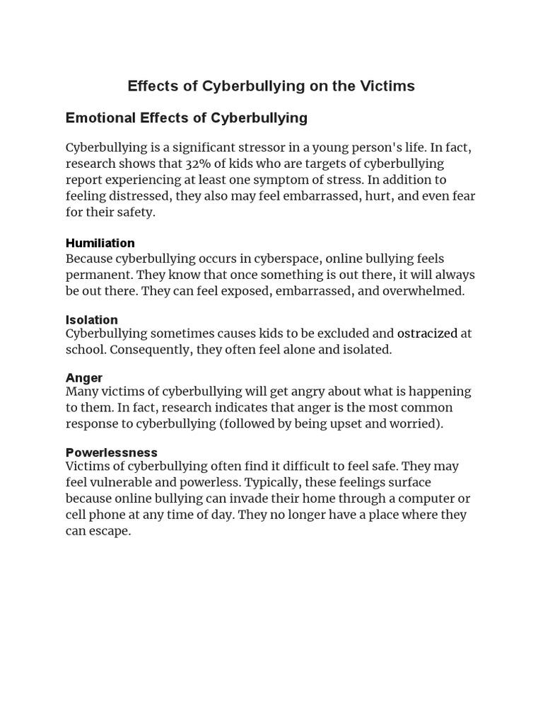 Effects of Cyberbullying On The Victims | PDF | Cyberbullying | Bullying