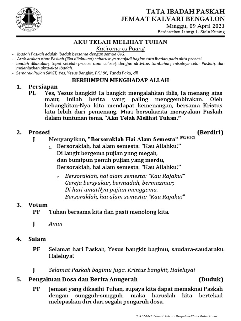Tata Ibadah Paskah 09 April 2023 Lit 1 Pdf