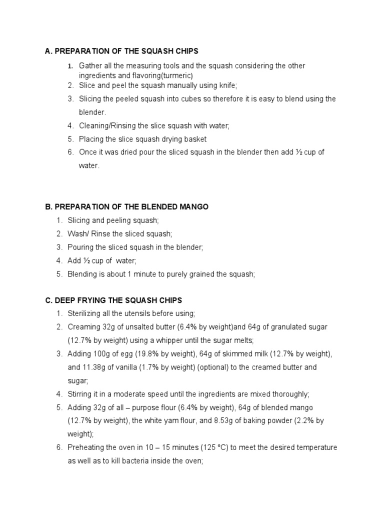 Squash Chips Preparation Guide | PDF | Cooking, Food & Wine