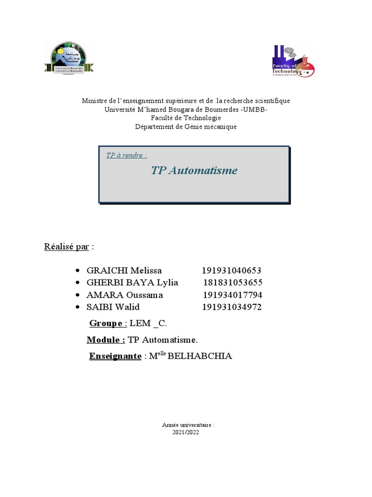 Automatisme et API : TP Pratique | PDF | Automate programmable ...