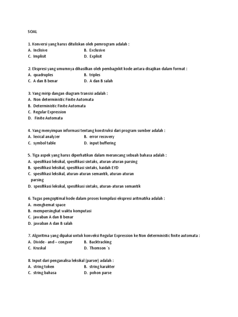 Soal Ujian Kompilator dan Analisis Sintaks | PDF