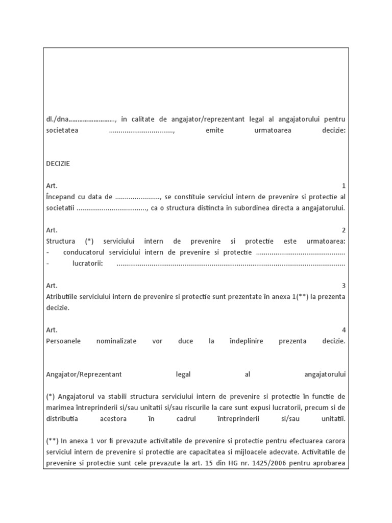 Model Decizie Infiintare Serviciu Intern de Prevenire Si Protectie | PDF