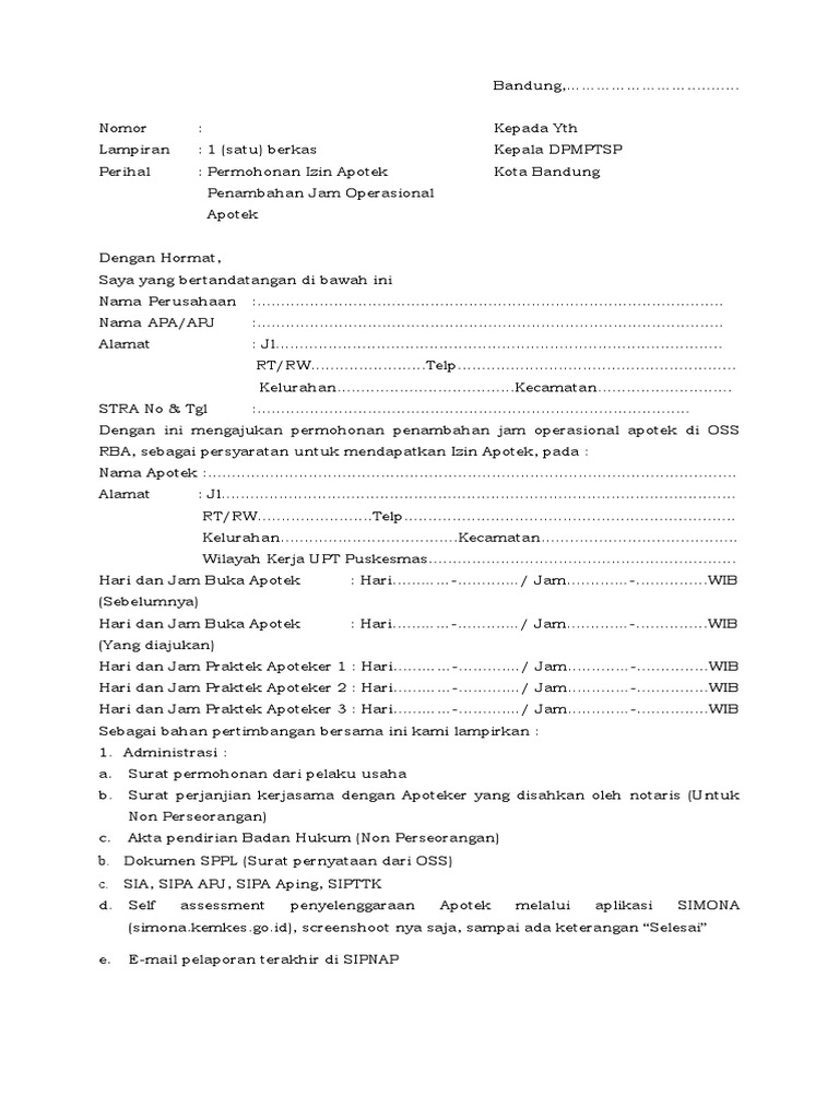 Form Permohonan Penambahan Jam Operasional Apotek | PDF