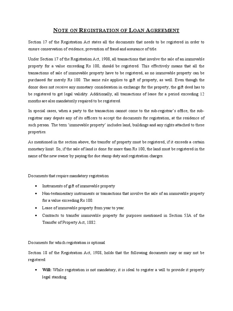 Note on Registration of Loan Agreement | PDF | Civil Law (Common Law ...