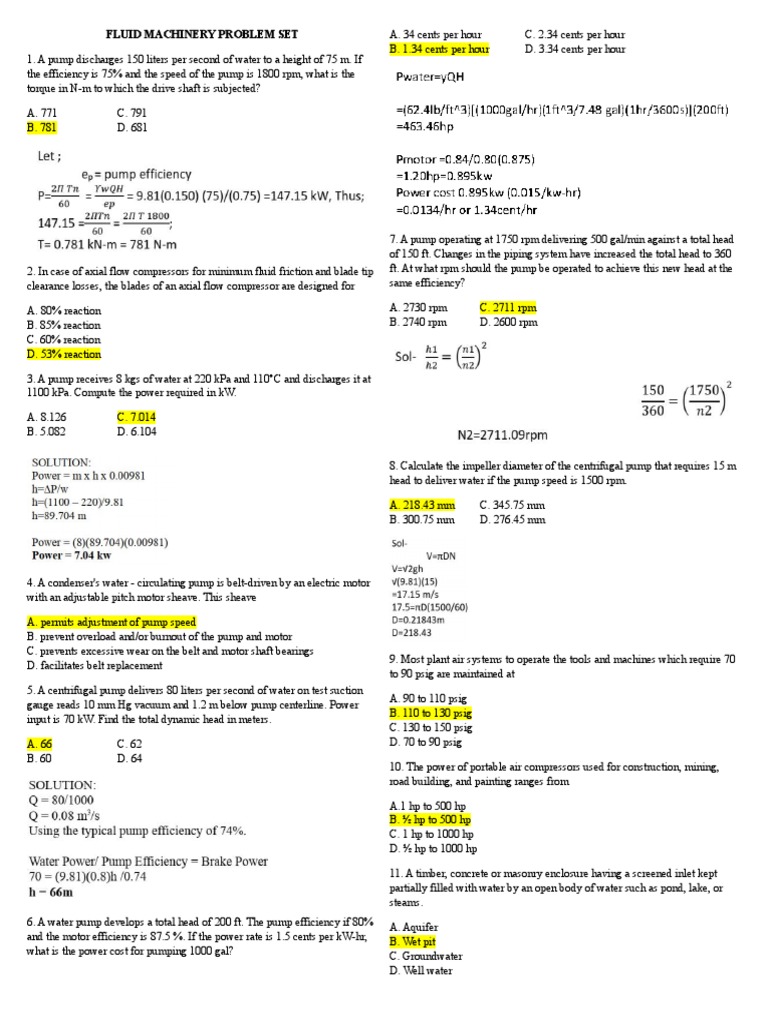 Fluid Machinery Problem Set | PDF | Pump | Liquids