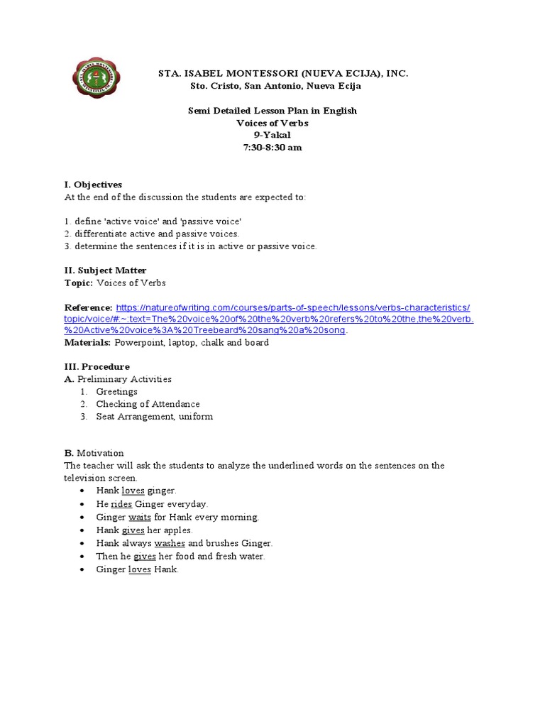 Semi Detailed Lesson Plan | PDF | Subject (Grammar) | Grammar