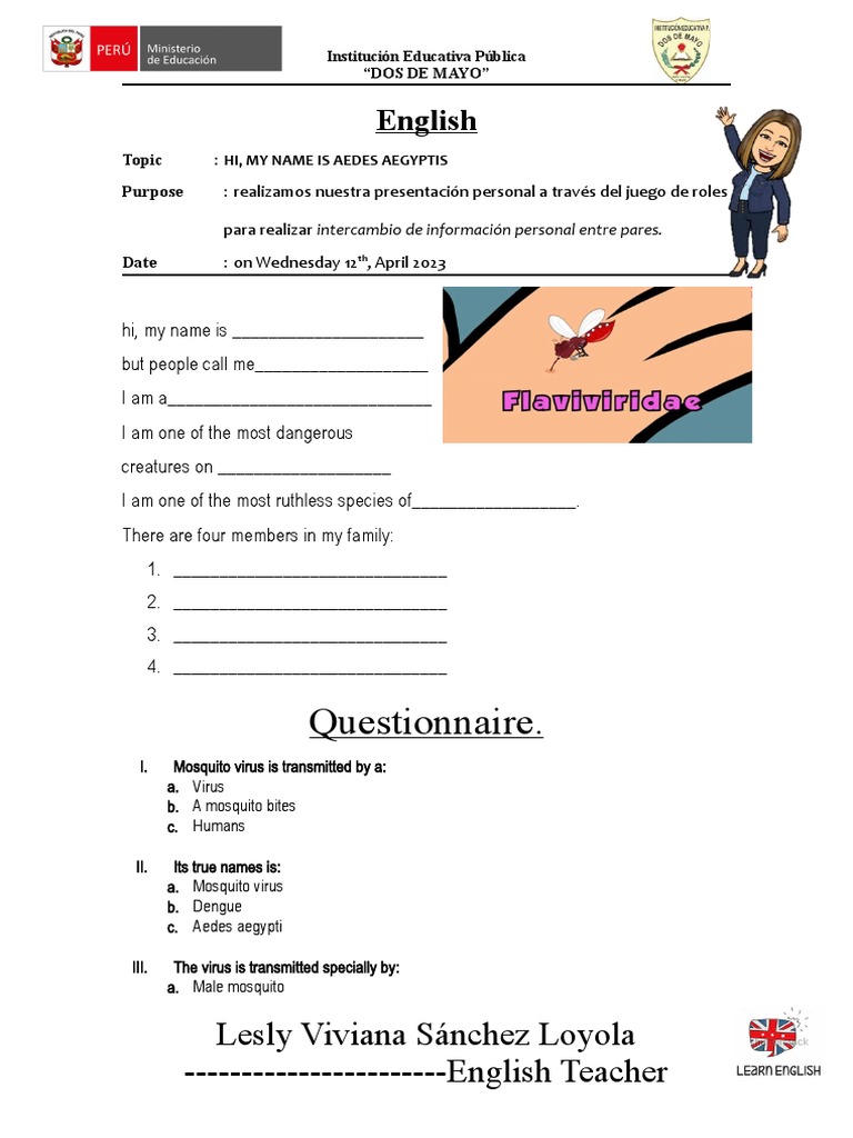 Dengue Worksheet | PDF | Mosquito | Aedes Aegypti