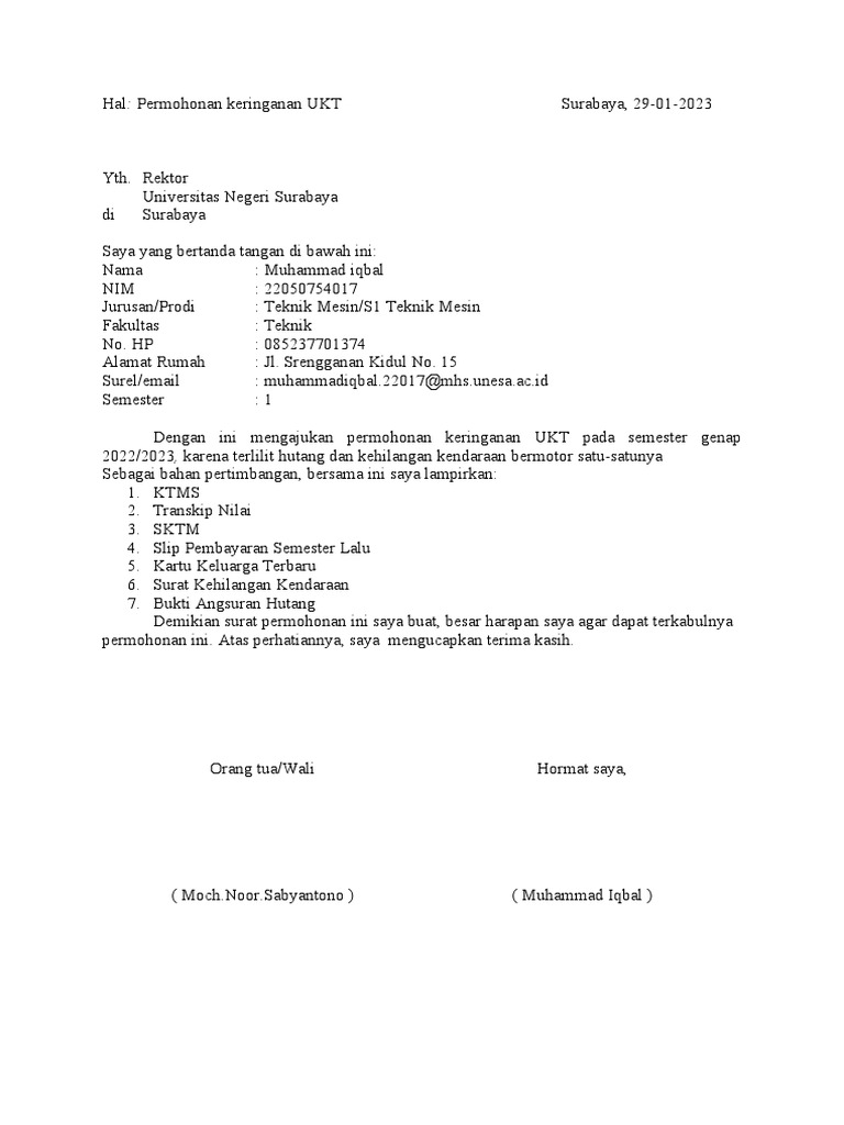 Surat Permohonan Ukt | PDF | Pengelolaan Keuangan & Uang