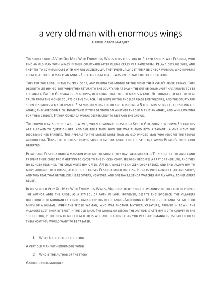 A Very L Old Man With Enormous Wings Summary | PDF