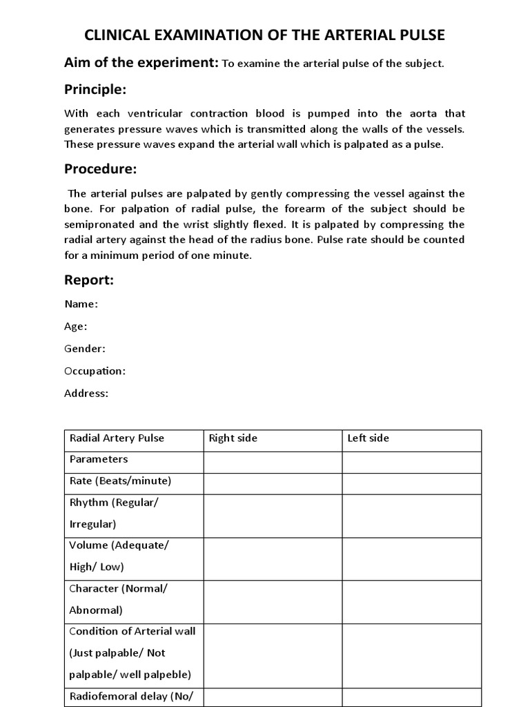 Clinical Examination of The Arterial Pulse | PDF