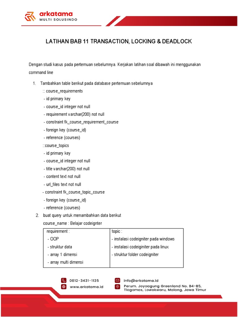 Latihan Bab 11 Transaction, Locking Deadlock | PDF