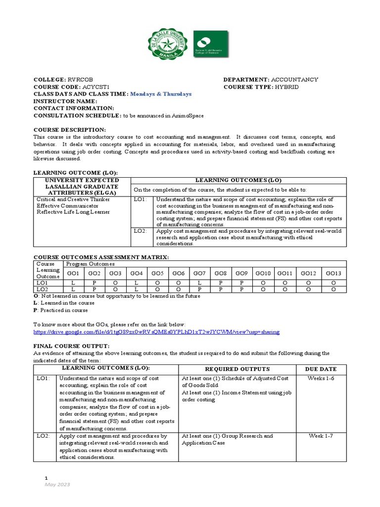 ACYCST1 - Hybrid - Syllabus - T32223 - MT Class | PDF | Payroll | Internet Forum