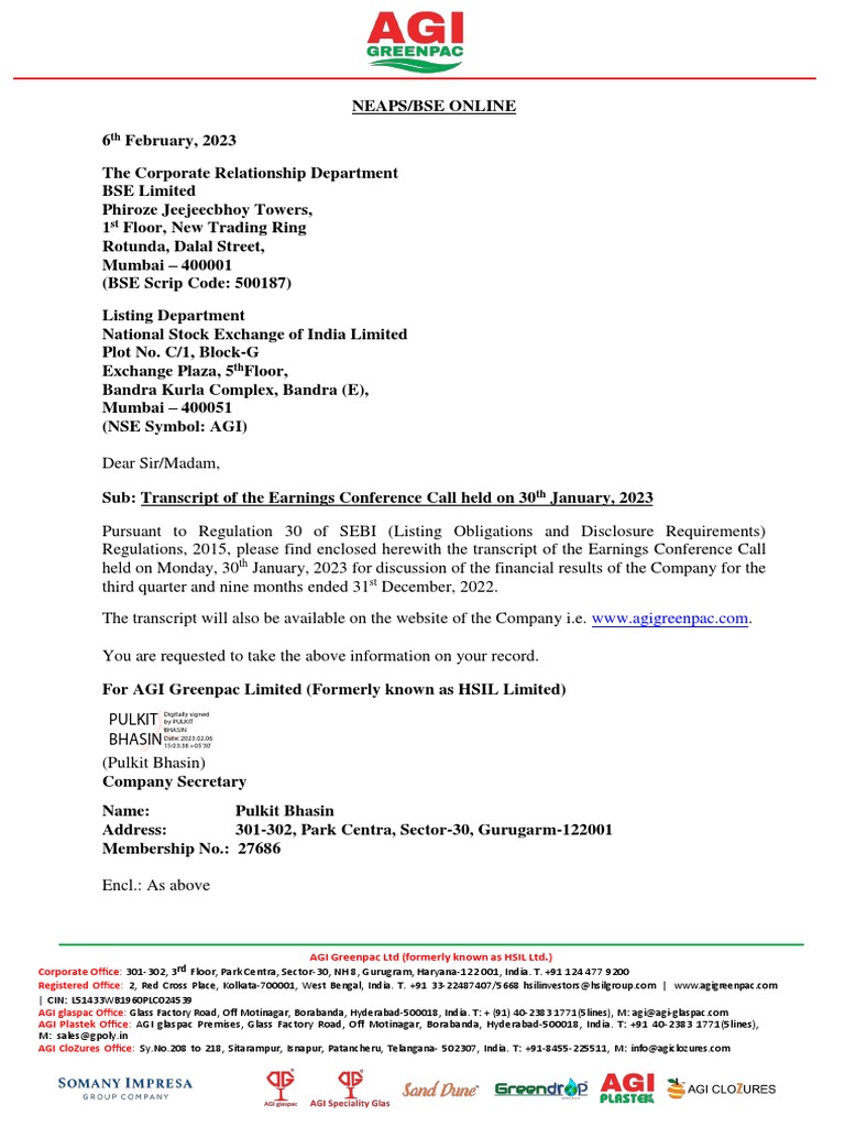 AGI Greenpac Q3 FY23 Earnings Call Summary | PDF | Gross Domestic ...