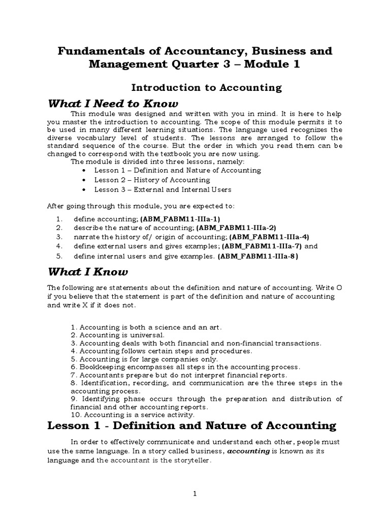 ABMFABM1 q3 Mod1 Introduction-to-Acctg. | PDF | Accounting | Business