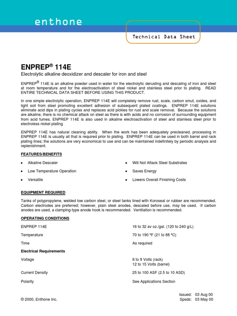 ENPREP 114E - TDS US English | PDF | Anode | Stainless Steel