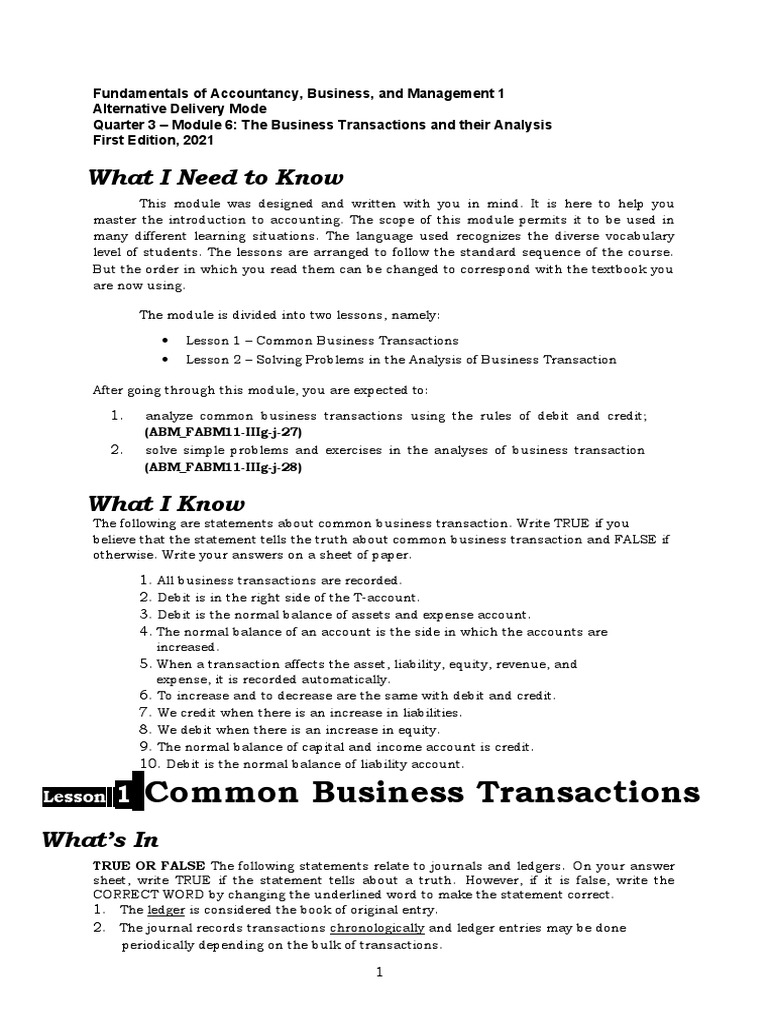 Fundamentals of Accountancy Transactions | PDF | Debits And Credits ...