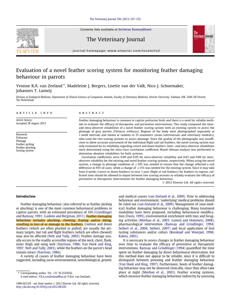 Novel Feather Scoring System for Parrots | PDF