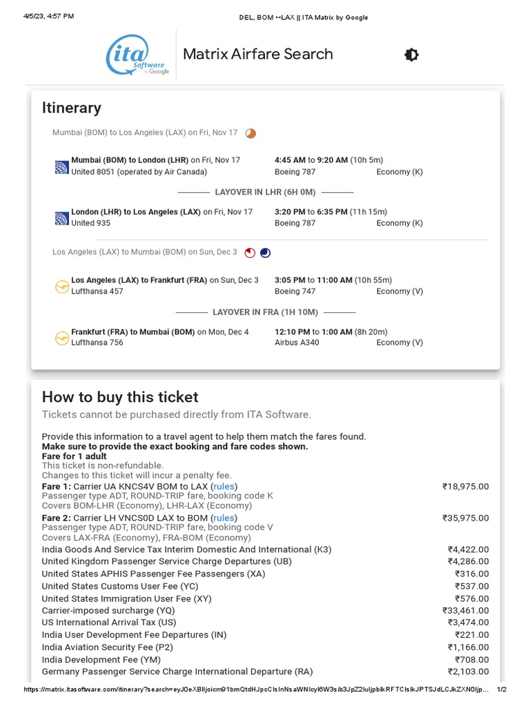 DEL, BOM LAX - ITA Matrix by Google | PDF | Transport Economics | Transport Companies